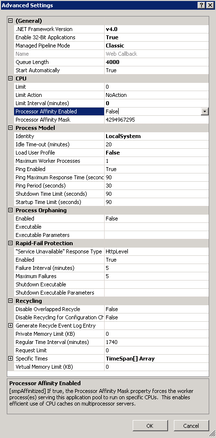 Enabling the web callback template for callbacks